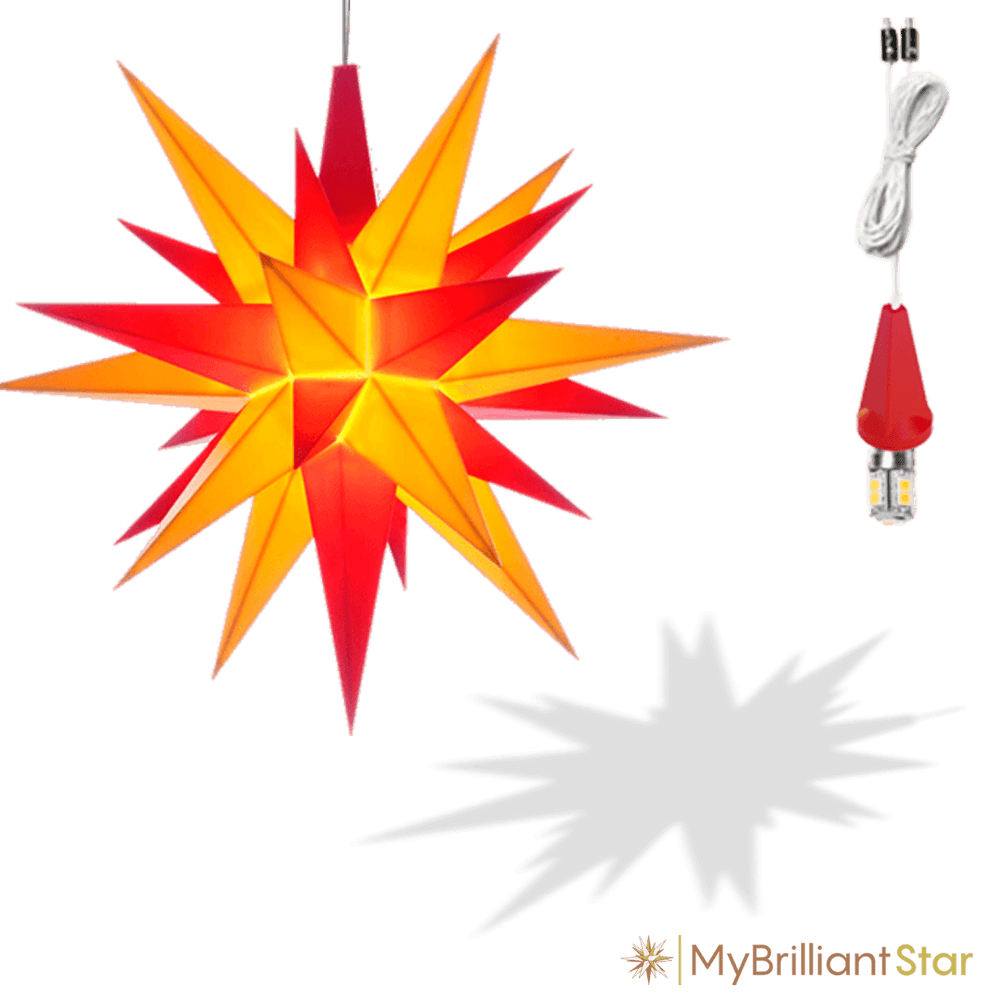 Original Herrnhut plastic star, yellow / red, ~ 13 cm / 5 inch ø - LED ...
